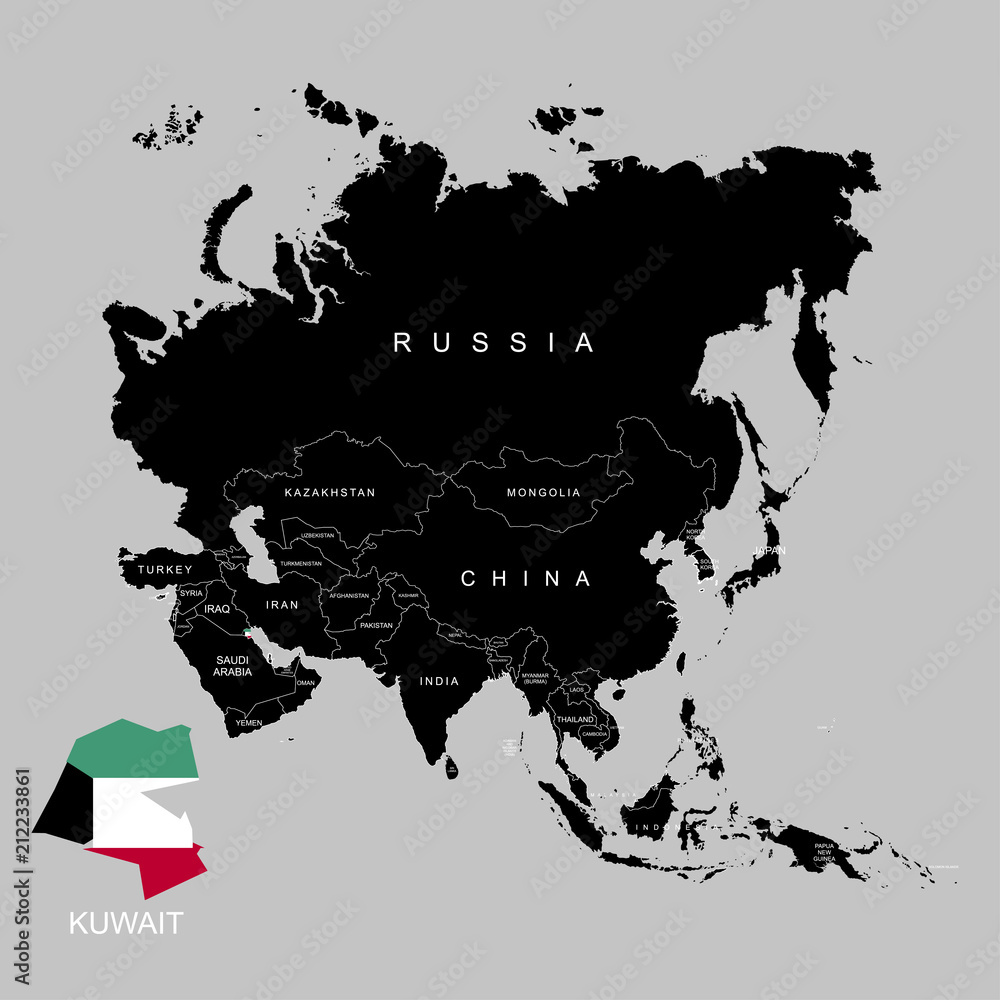 Territory of Kuwait on Asia continent. Flag of Kuwait. Vector ...