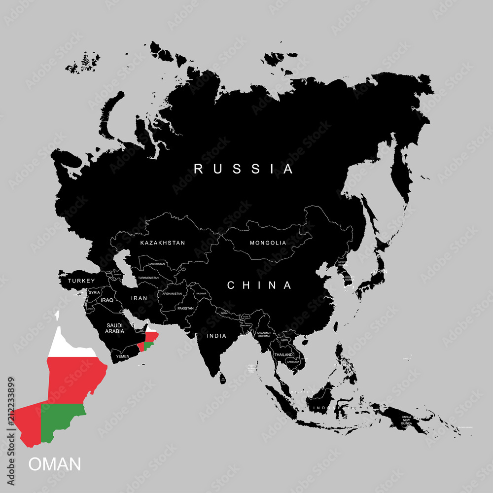 Territory of Oman on Asia continent. Flag of Oman. Vector illustration ...