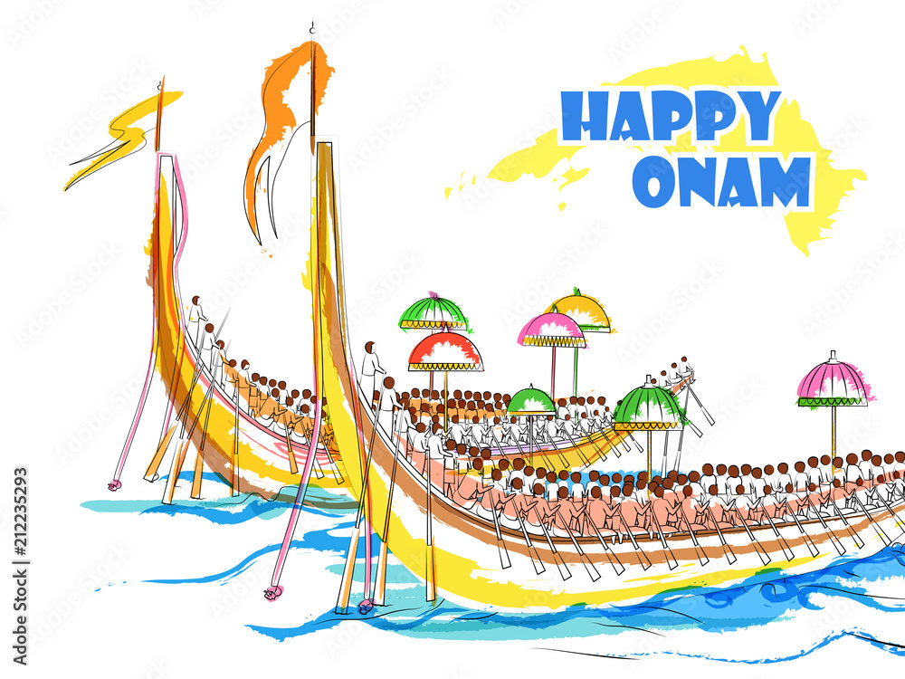 Boat Race competition on occasion of Onam Kerala festival Stock Vector ...