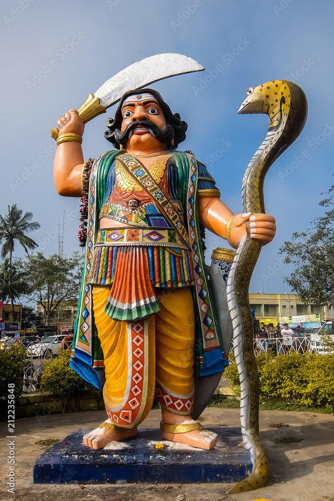Mysore, India. View of Mahishasura Statue, located on Chamundi Hills ...