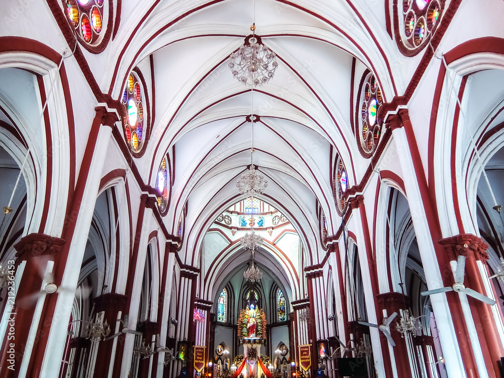 Pondicherry, India. Interiors of catholic church in Pondicherry (The ...