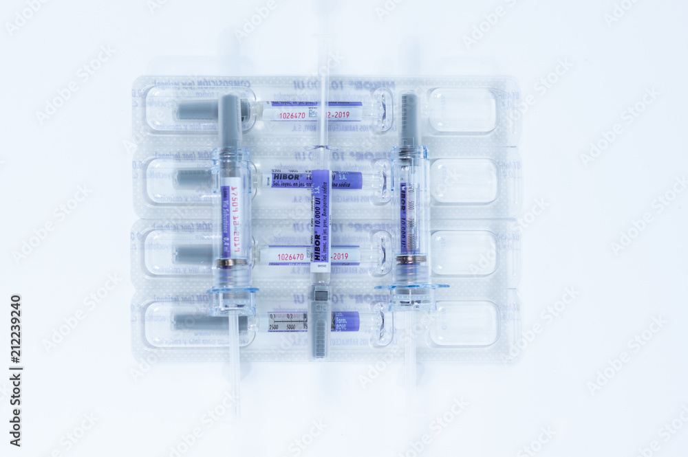 Heparin anticoagulant medication syringes. Stock Photo | Adobe Stock