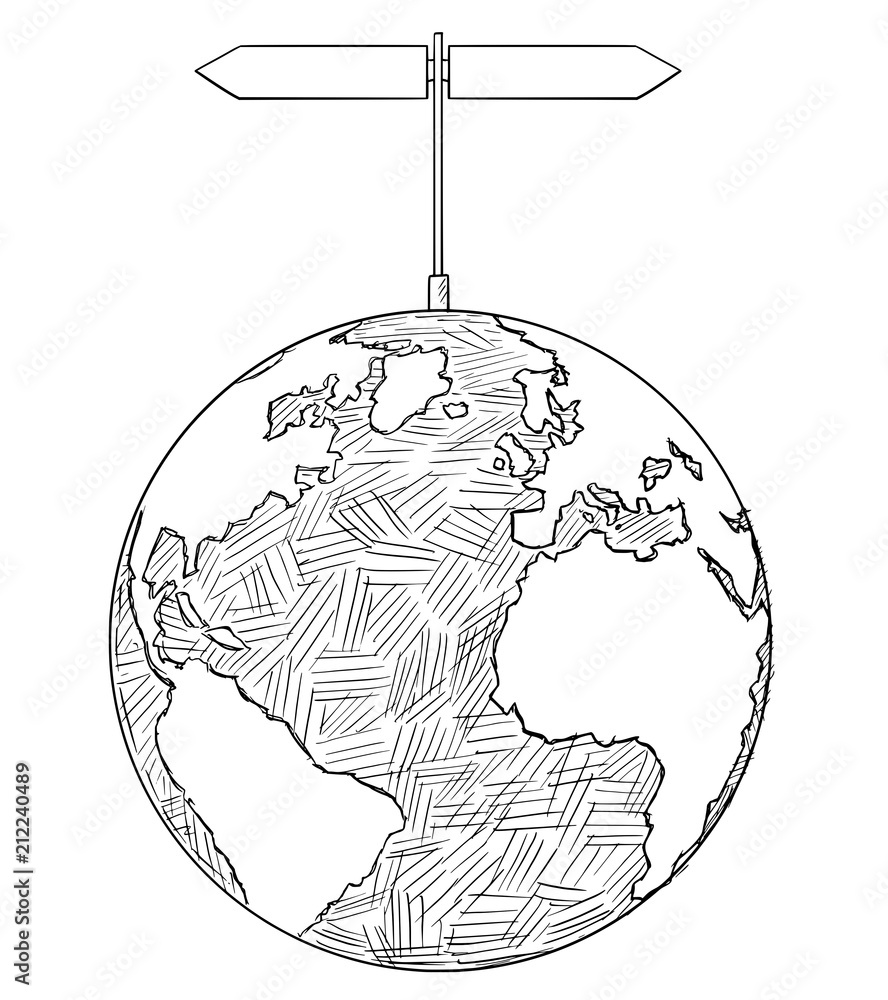 Vector artistic pen and ink conceptual drawing illustration of world ...