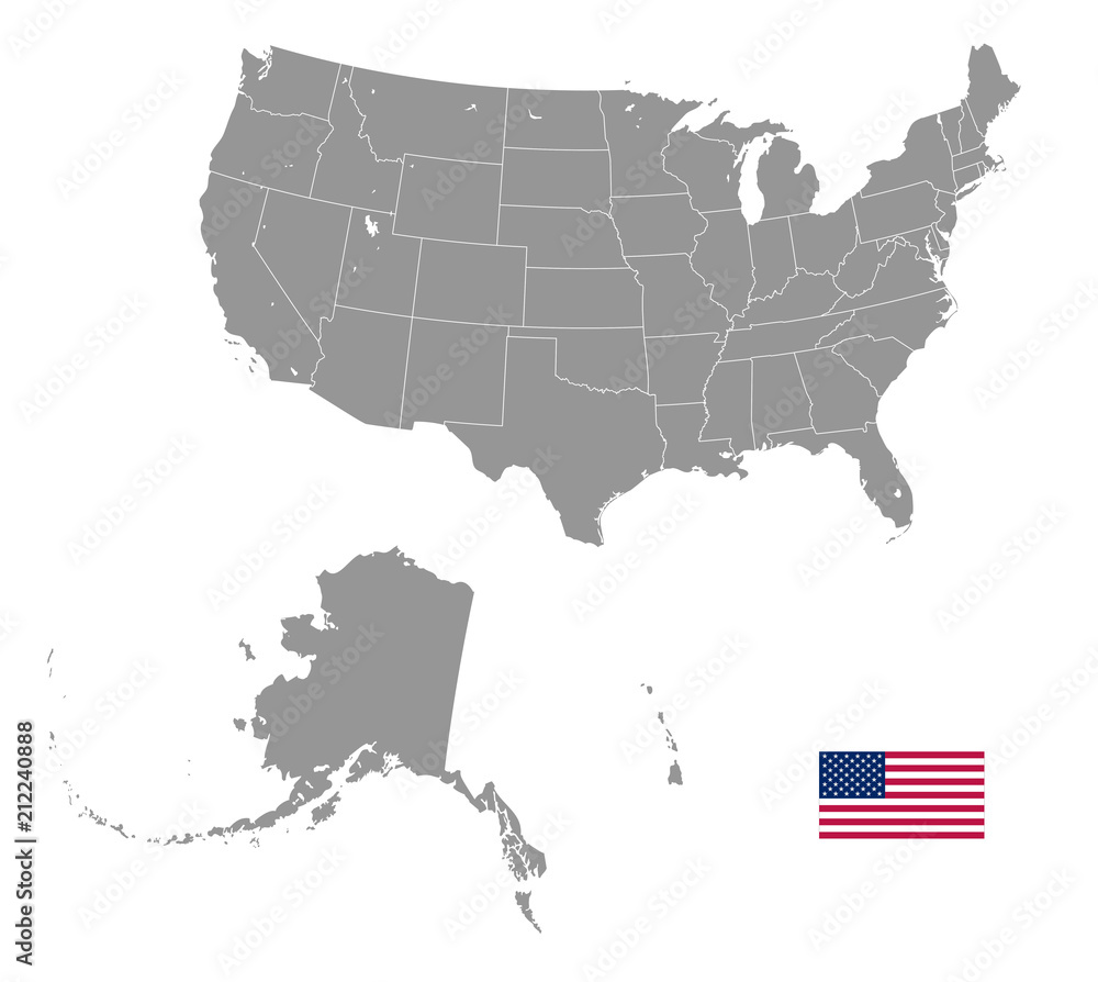 Grey Vector Political Map of USA Stock Vector | Adobe Stock