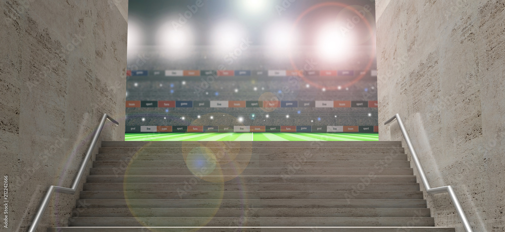 Sports stadium tunnel. Marble stairs, entrance to the soccer football ...