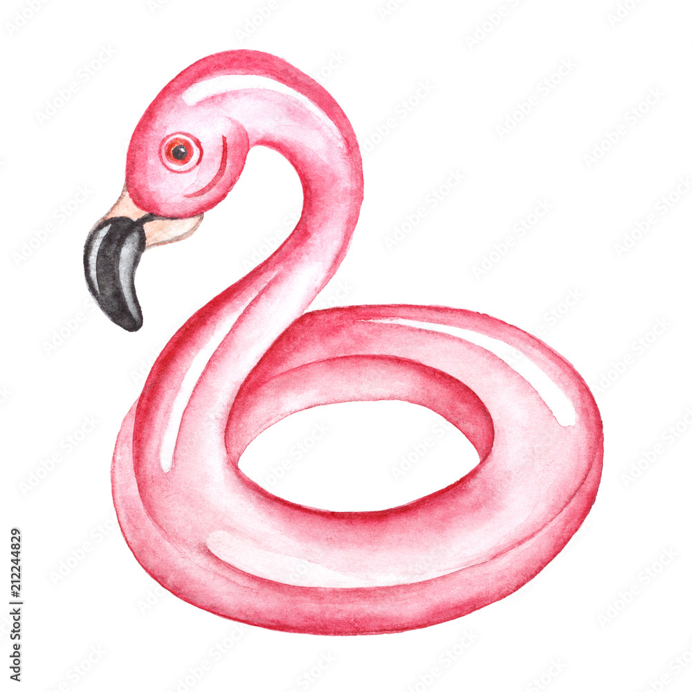 Flamingo inflatable pool float. Watercolor illustration on white ...
