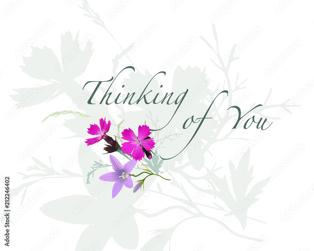 Thinking of You - summer greeting card. Hand drawn realistic vector ...