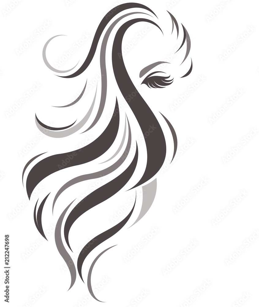 women long hair style icon, logo women on white background Stock Vector ...