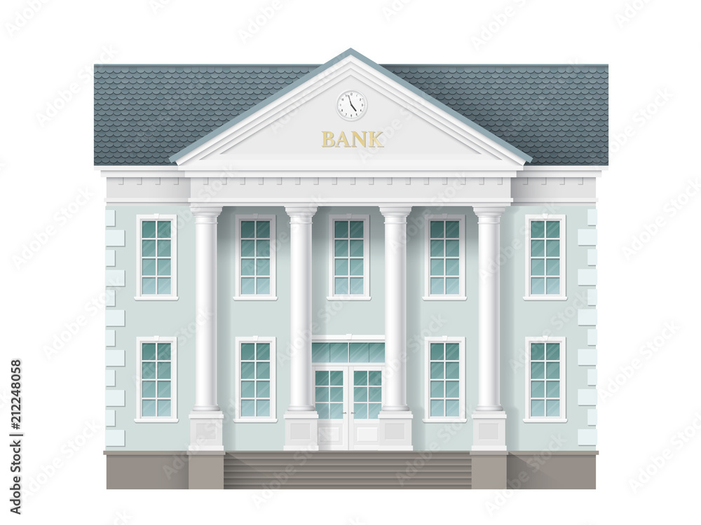 Front view of bank building. Traditional classic architecture of ...