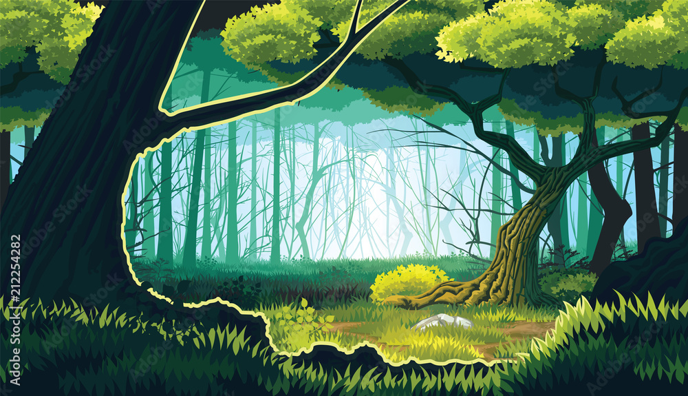 Horizontal seamless background of landscape with deep forest. Stock ...