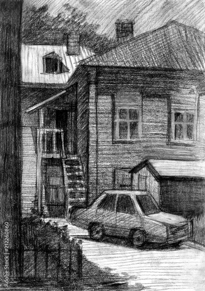 Hand drawn retro illustration, line art. Vintage freehand sketch of old ...