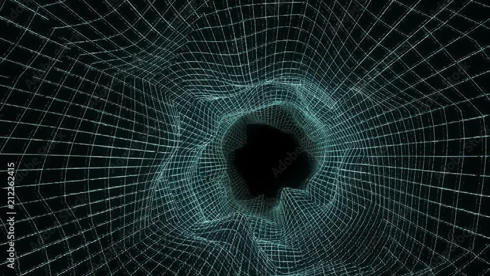 Hologram neon low poly grid tunnel animation with interference ...
