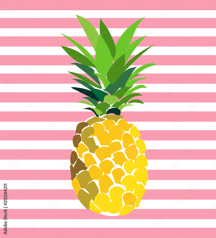 pineapple hello summer illustration. tropical exotic fruit greeting ...