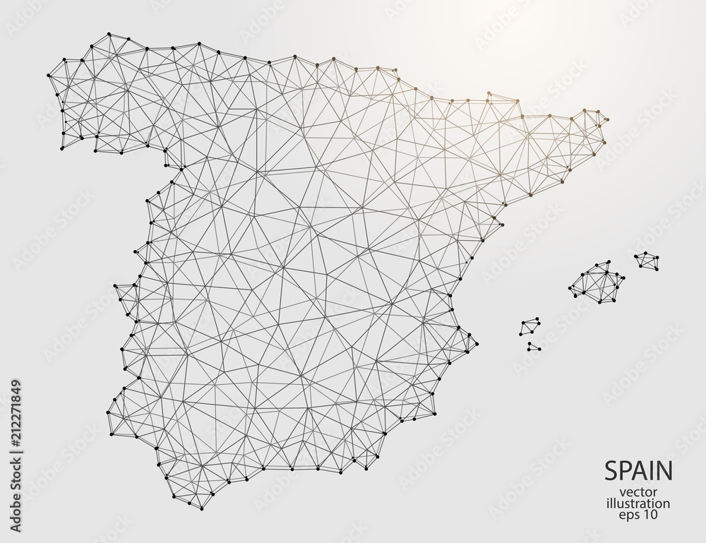 A map of Spain consisting of 3D triangles, lines, points, and ...