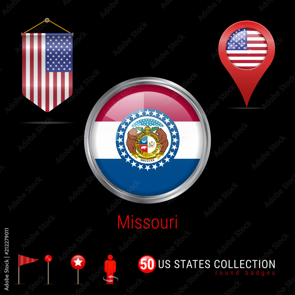 Round Chrome Vector Badge with Missouri US State Flag. Pennant Flag of ...