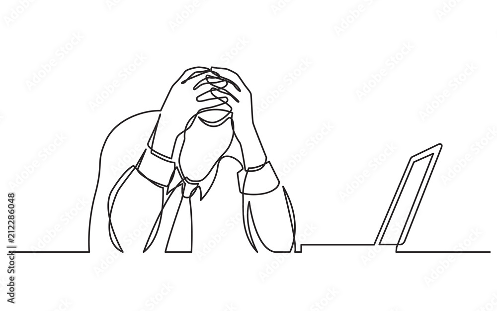 continuous line drawing of office worker in depression Stock Vector ...