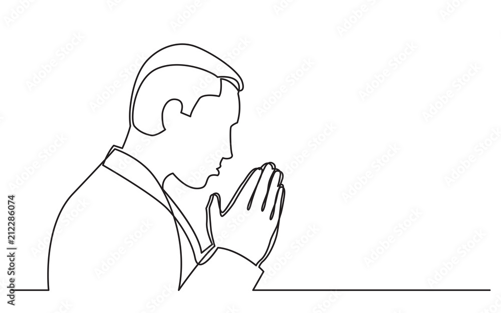 continuous line drawing of praying man Stock Vector | Adobe Stock