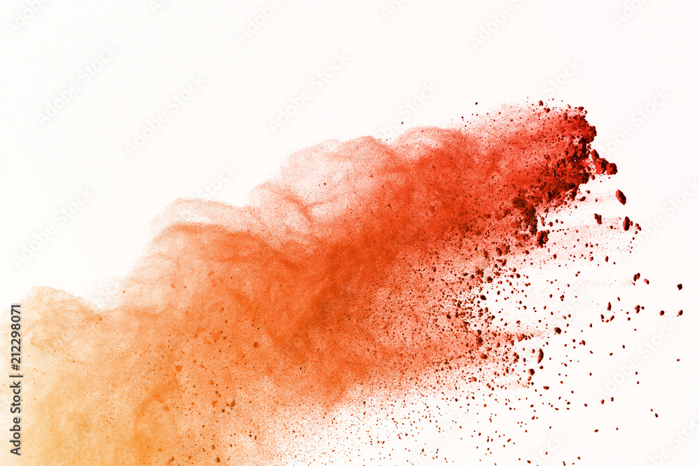 abstract colorful powder splashed islated on white background. Freeze ...