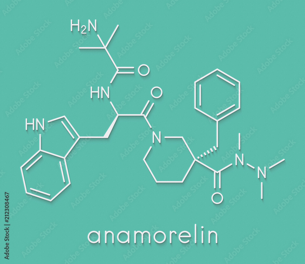 Anamorelin cancer cachexia and anorexia drug molecule. Skeletal formula ...