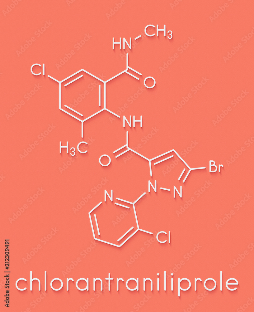 Chlorantraniliprole insecticide molecule (ryanoid class). Skeletal ...