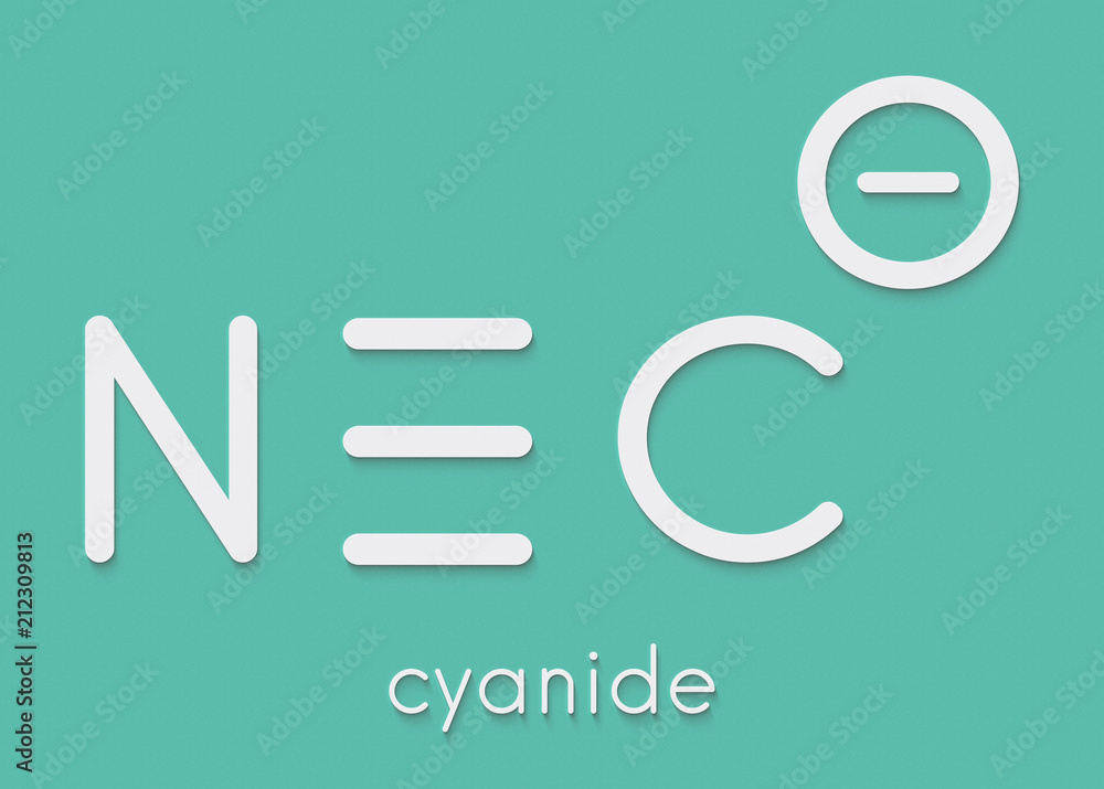Cyanide anion, chemical structure. Cyanides are toxic, due to ...