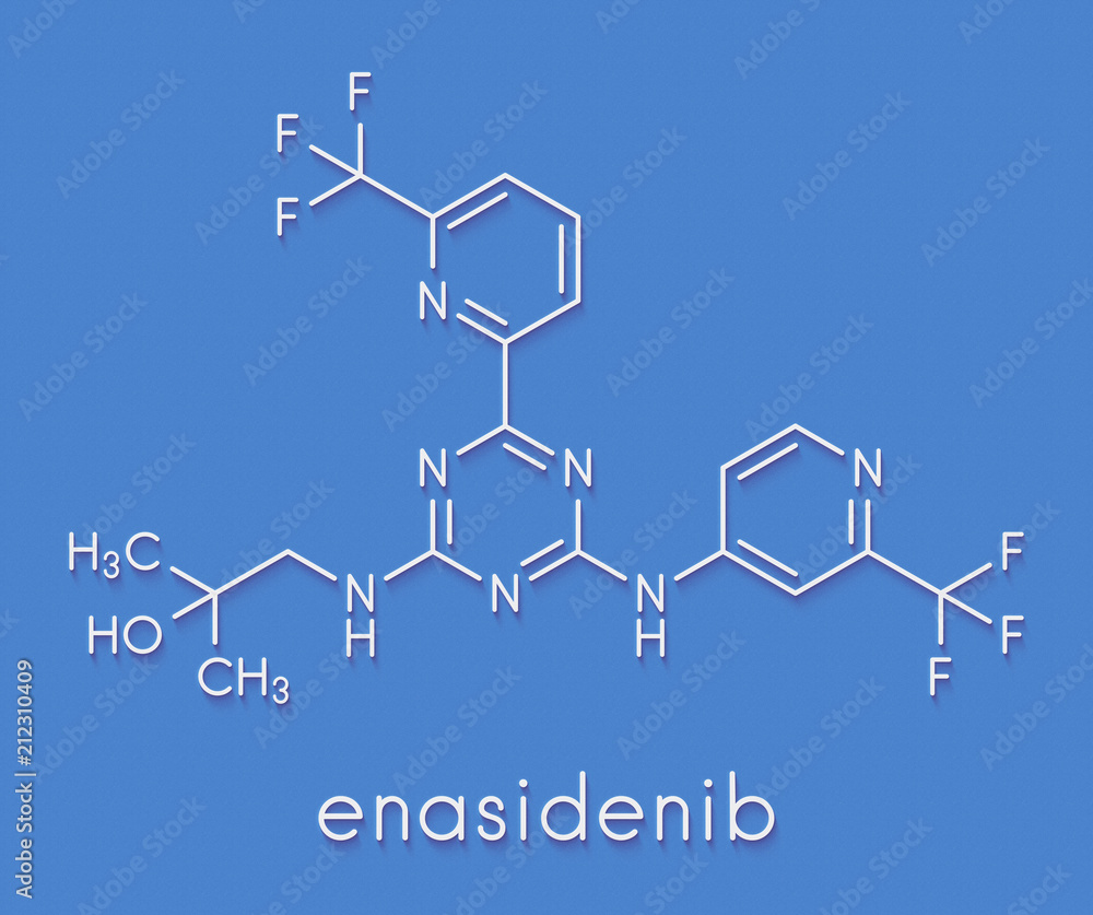 Enasidenib cancer drug molecule (IDH2 inhibitor). Skeletal formula ...