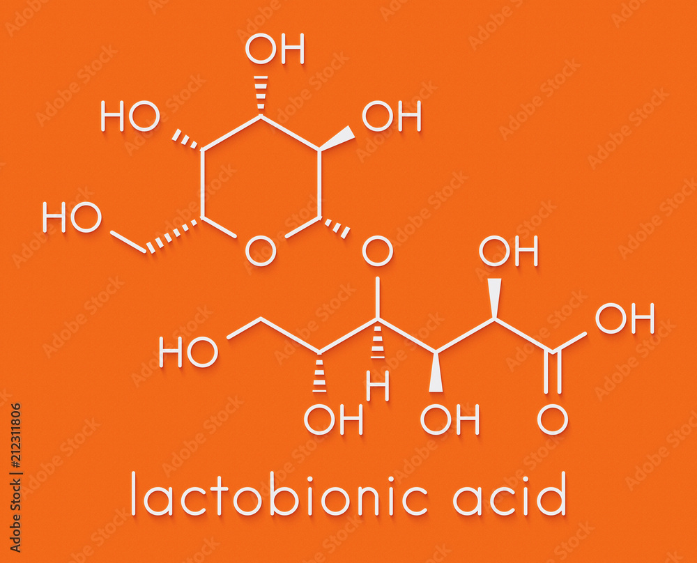 Lactobionic acid (lactobionate) molecule. Commonly used additive in ...