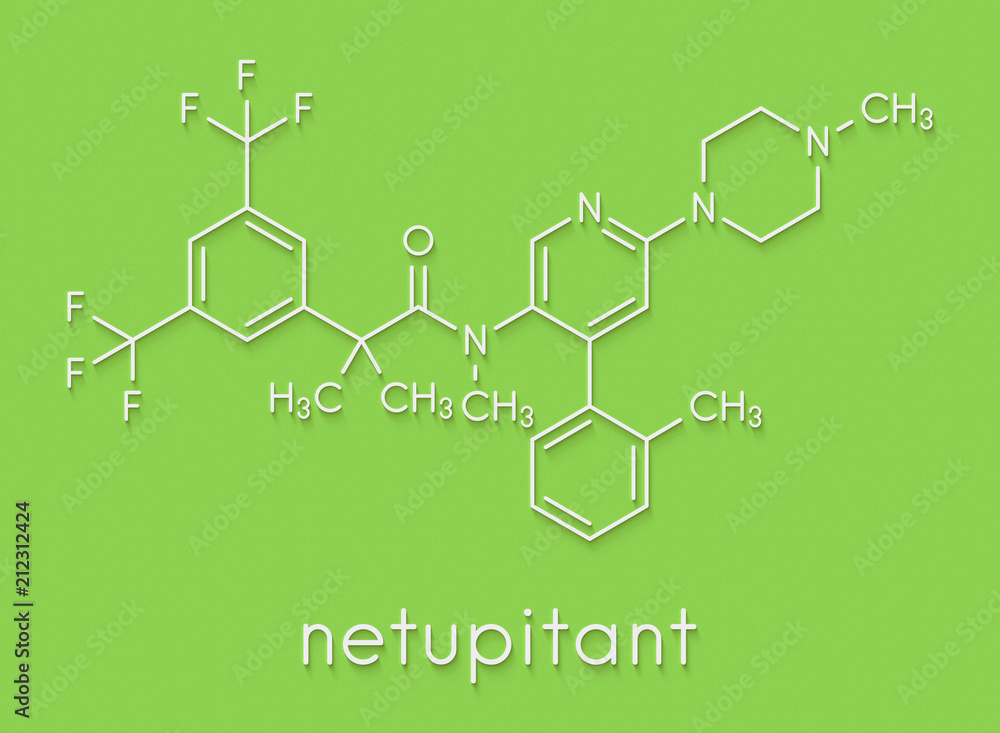 Netupitant drug molecule. NK1 receptor antagonist, used in combination ...