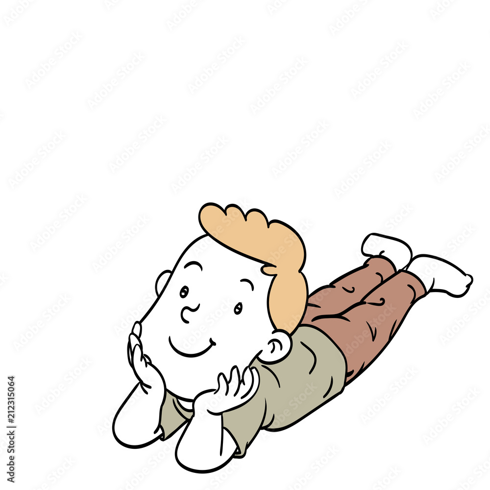 Hand drawn of a laying boy cartoon vector Illustration Stock Vector ...