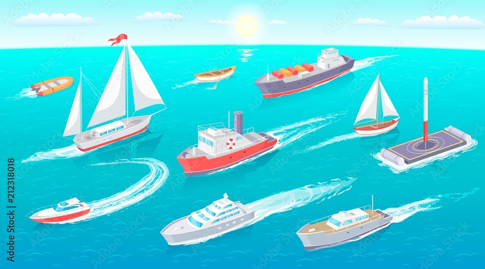 Water Transport Collection Vector Illustration Stock Vector | Adobe Stock