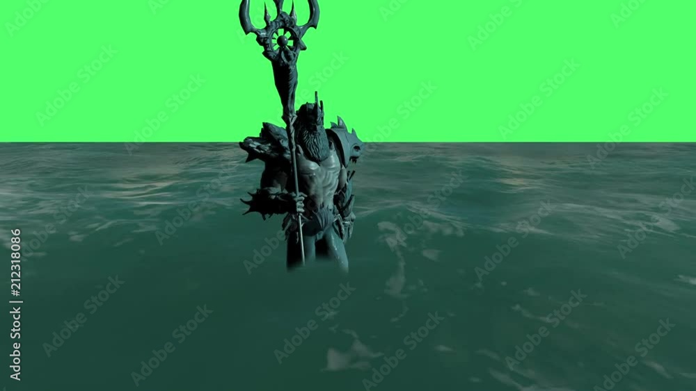 3d animation of Neptune (Poseidon) on the green screen in the see Stock ...