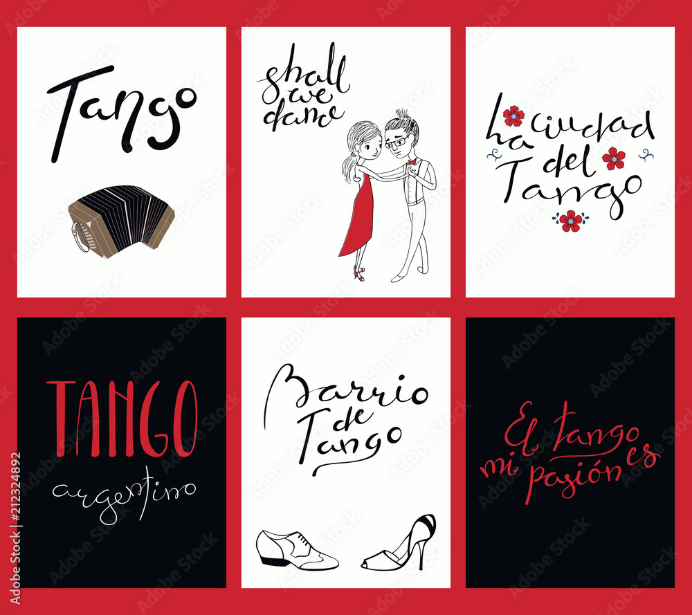 Poster Set of tango cards templates with hand written lettering quotes ...