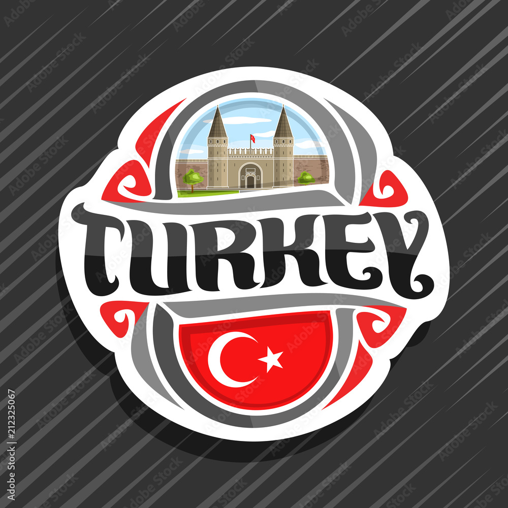 Vector logo for Turkey country, fridge magnet with turkish state flag ...