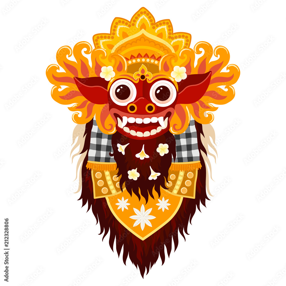 Vector Balinese god Barong traditional mask in cartoon style isolated ...