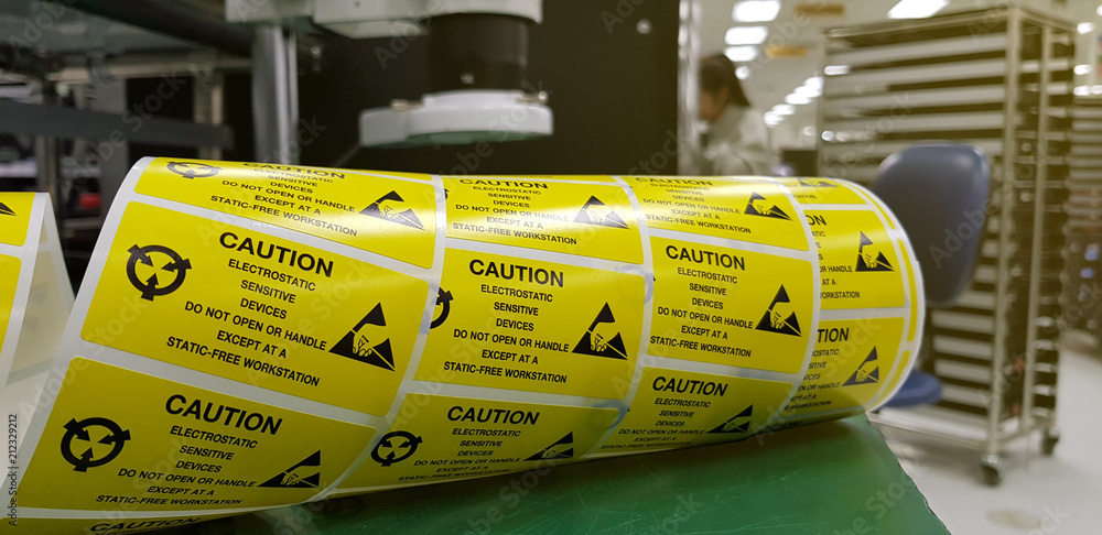 Yellow caution label,Special label symbol for electrostatic sensitive ...
