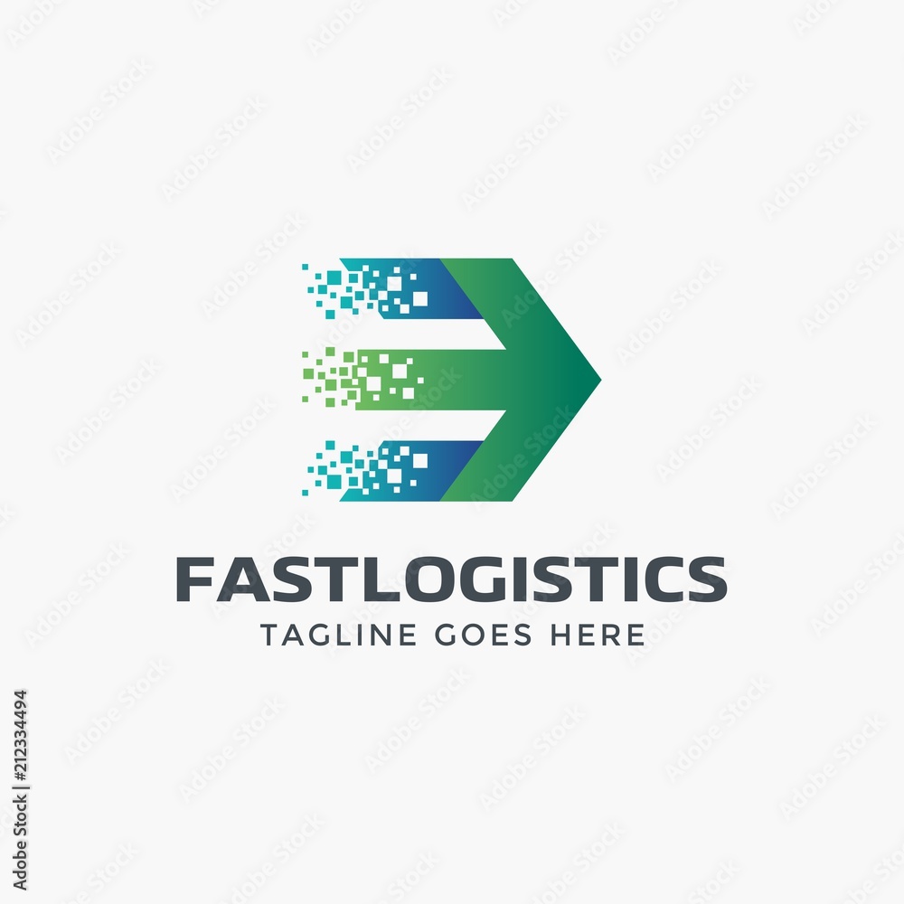 Fast logistics logo. speed, arrow, delivery, Pixel logo design template ...