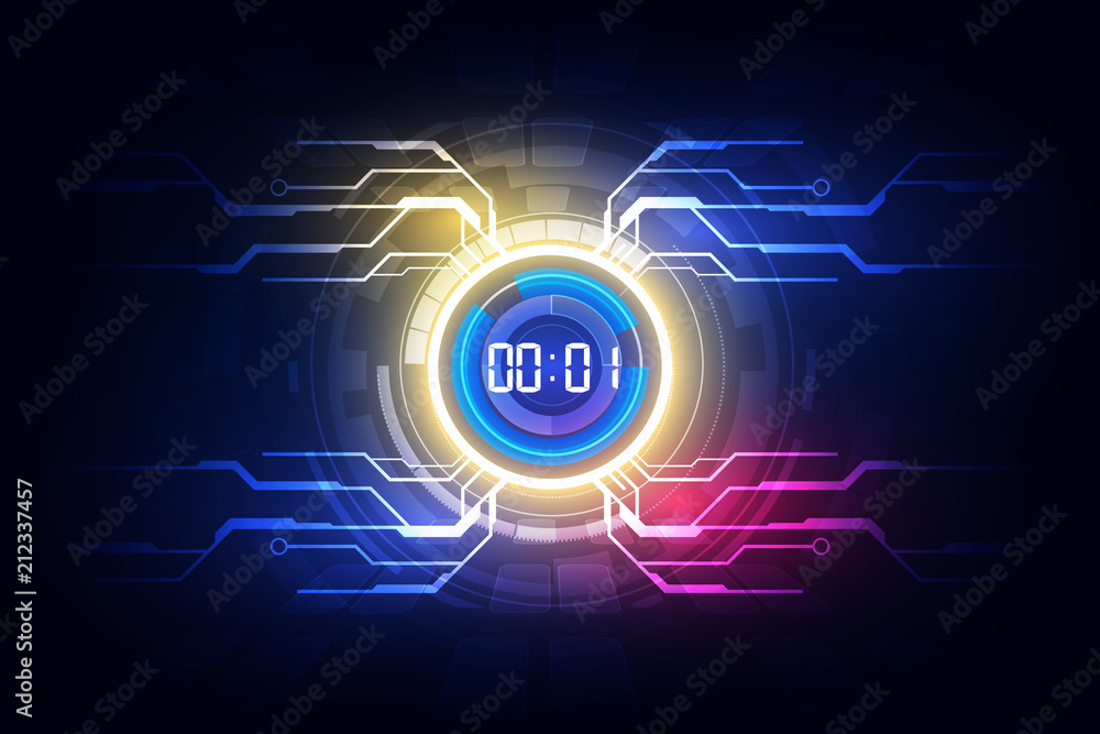 Abstract Futuristic Technology Background with Digital number timer ...