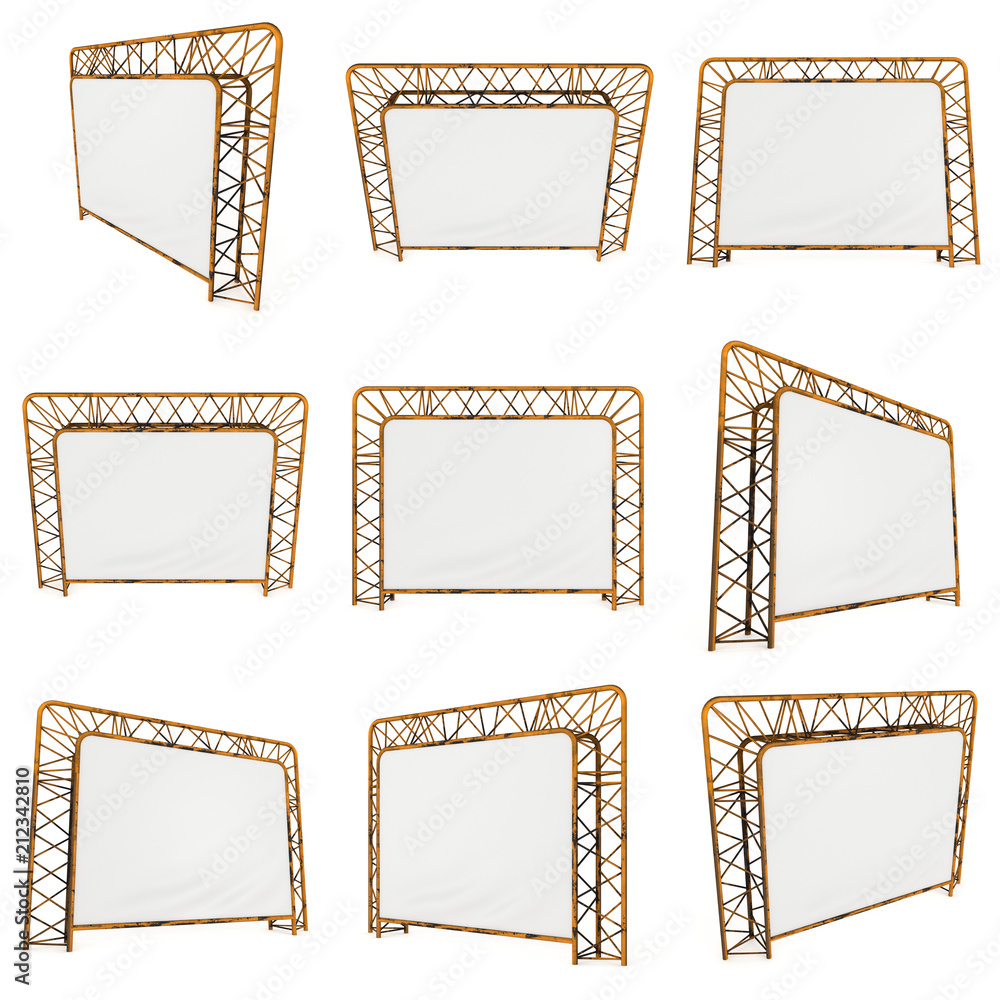 Steel truss girder element banner construction set. 3d render press ...