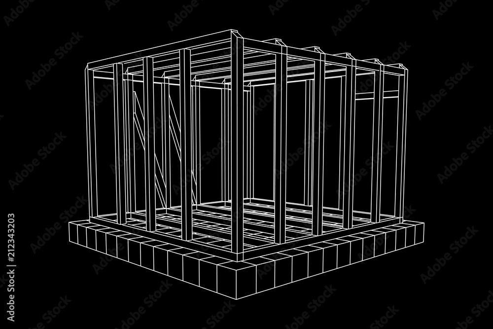 Abstract architecture building. Plan of modern framing house. Wireframe ...