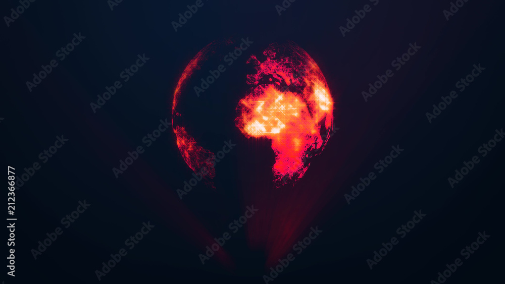 Planet Earth as a red glow hologram. Global digital connections Stock ...