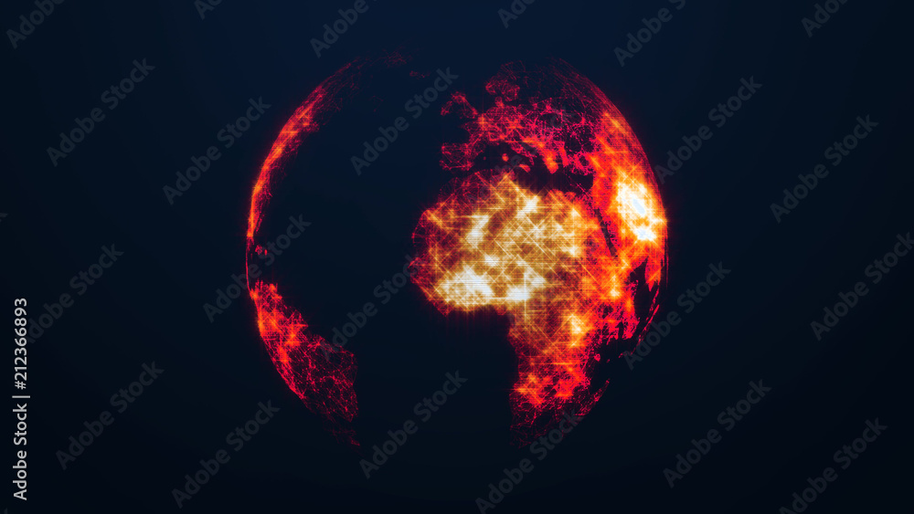 Planet Earth as a red glow hologram. Dark Background Stock Illustration ...