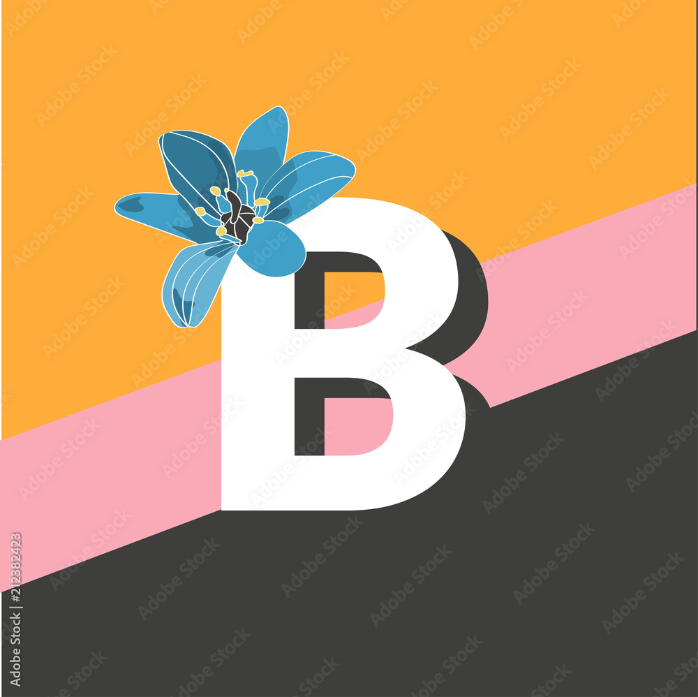vector alphabet. letter b. bluebell lettering. abc. retro vintage ...