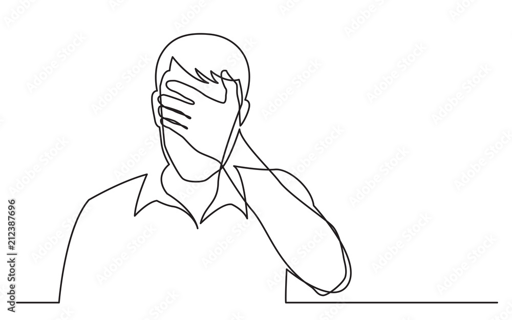 continuous line drawing of man hiding his face in despair Stock Vector ...