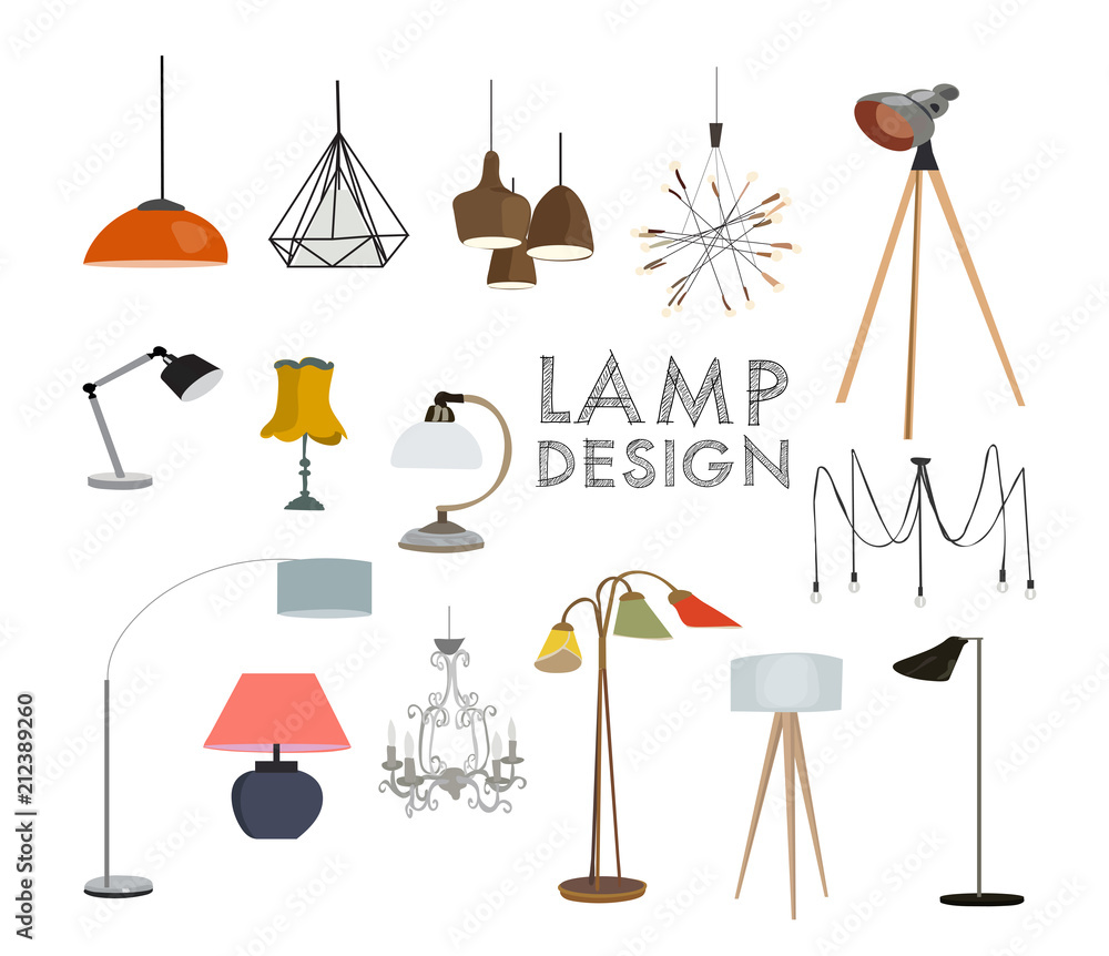 vector lighting lamp illustration. floor lamp, table lamp, pendant ...