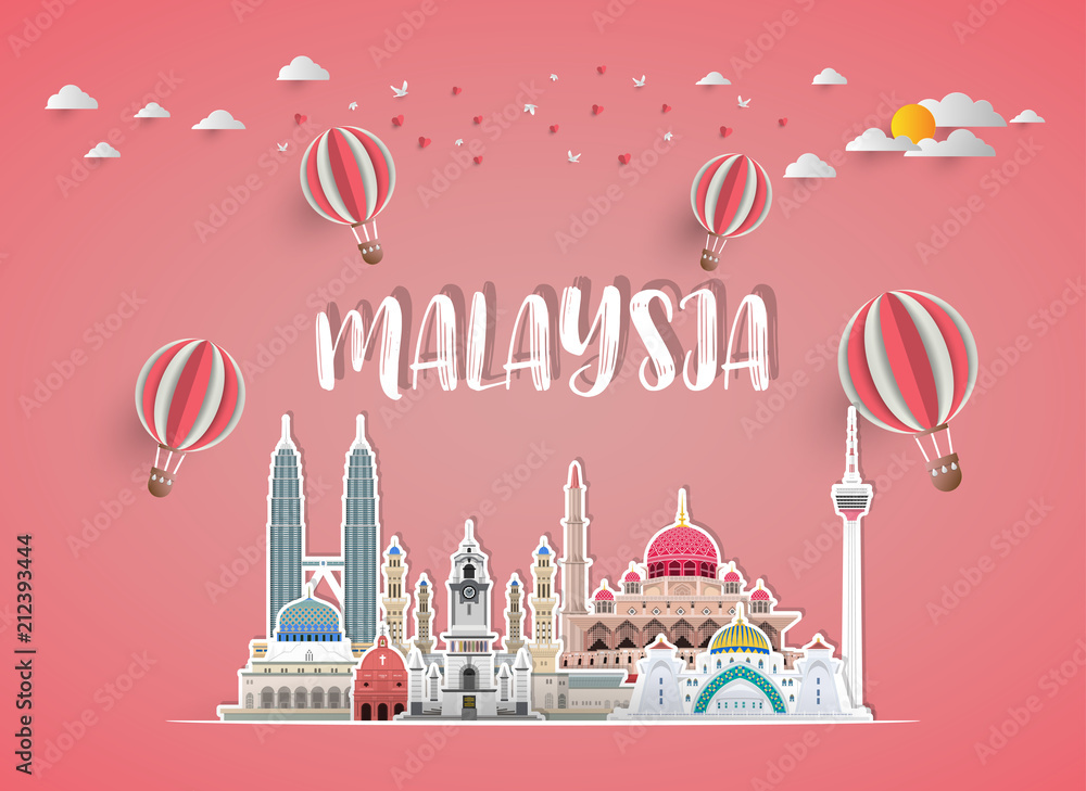 Malaysia Landmark Global Travel And Journey paper background. Vector ...