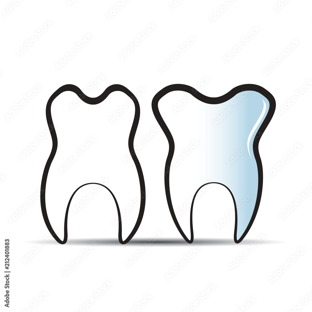 black outline and color tooth on smooth shadow vector drawing Stock ...