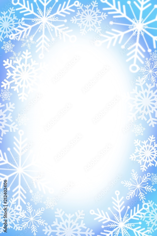 winter snowflake snowy border background design with large and small ...