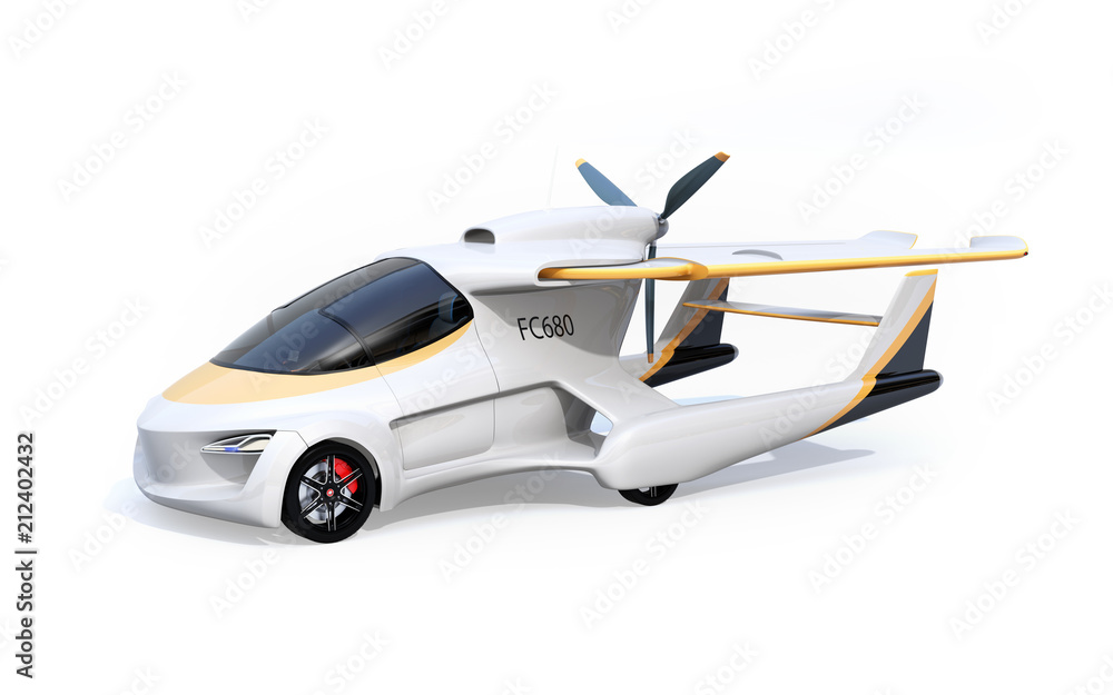 Futuristic autonomous car isolated on white background. The wings ...
