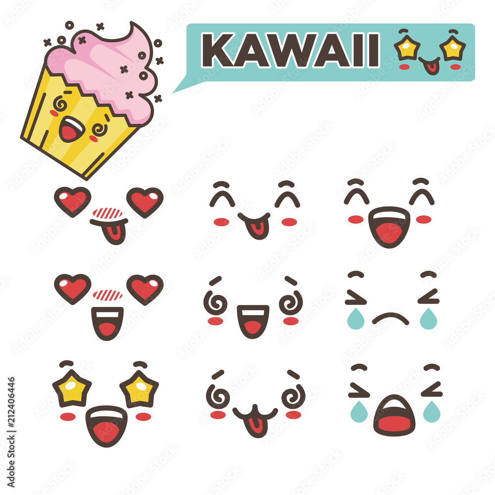 Kawaii emojis set asian japanese smileys vector illustration Stock ...