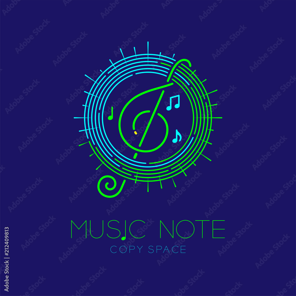 Music note with line staff circle shape logo icon outline stroke set ...